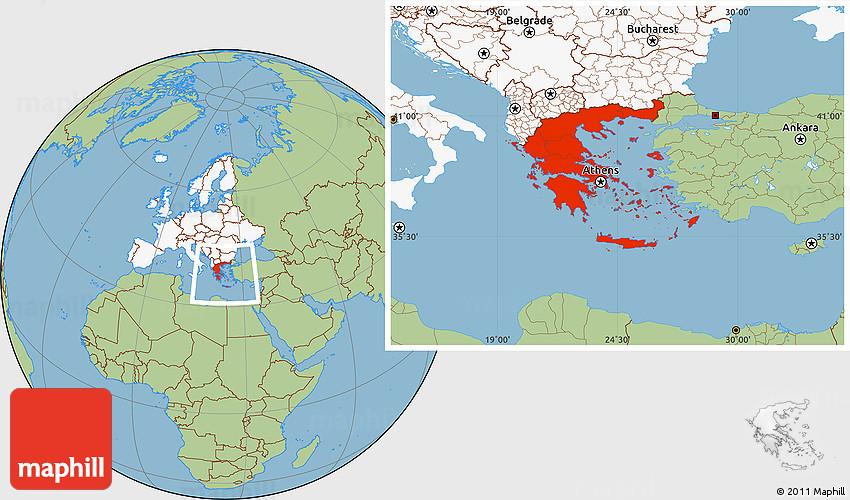 Greece in world map - World map Greece (Southern Europe - Europe)